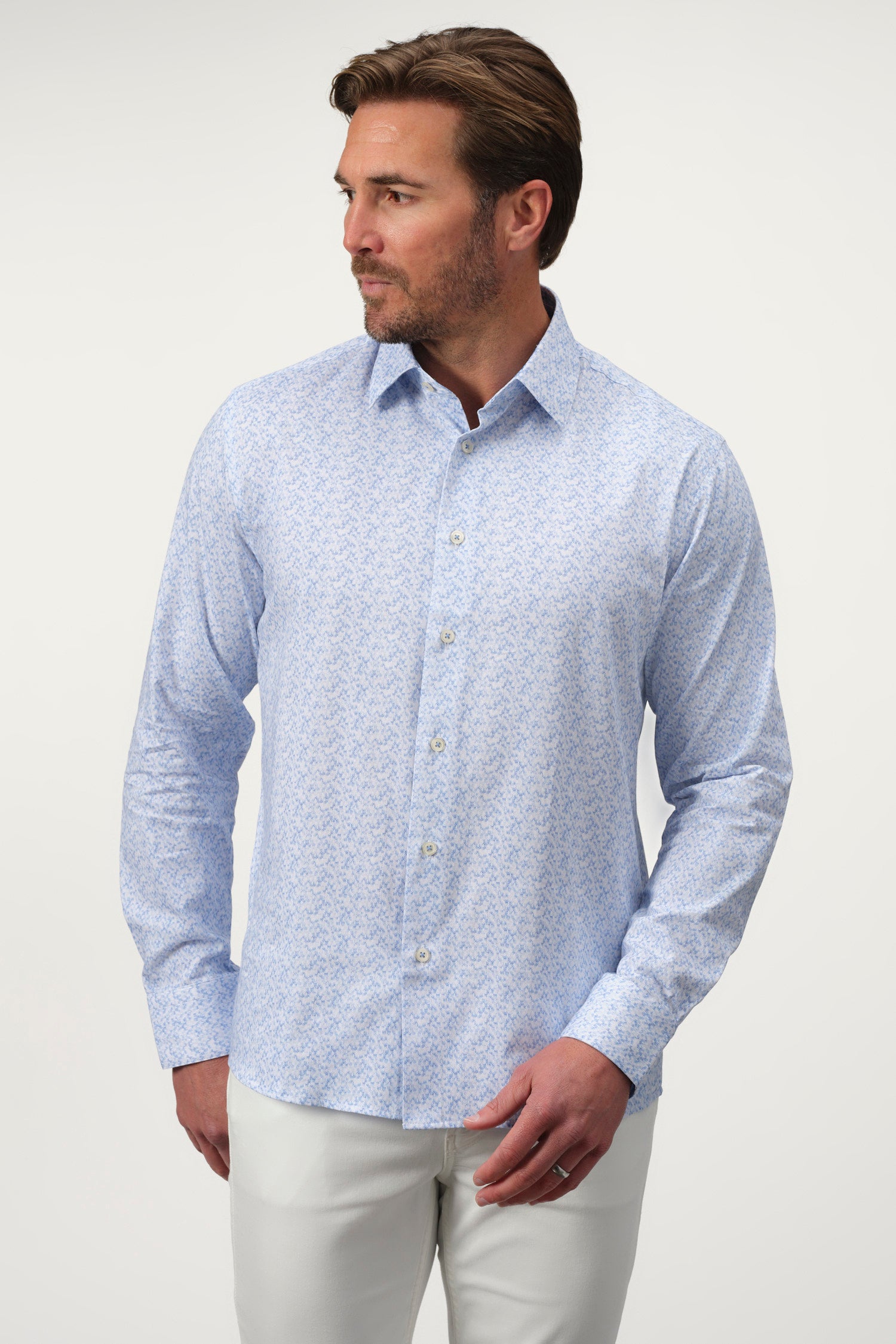 Garnet Men's Abstract Cloud Stretch Long Sleeve Shirts Blue 2411013