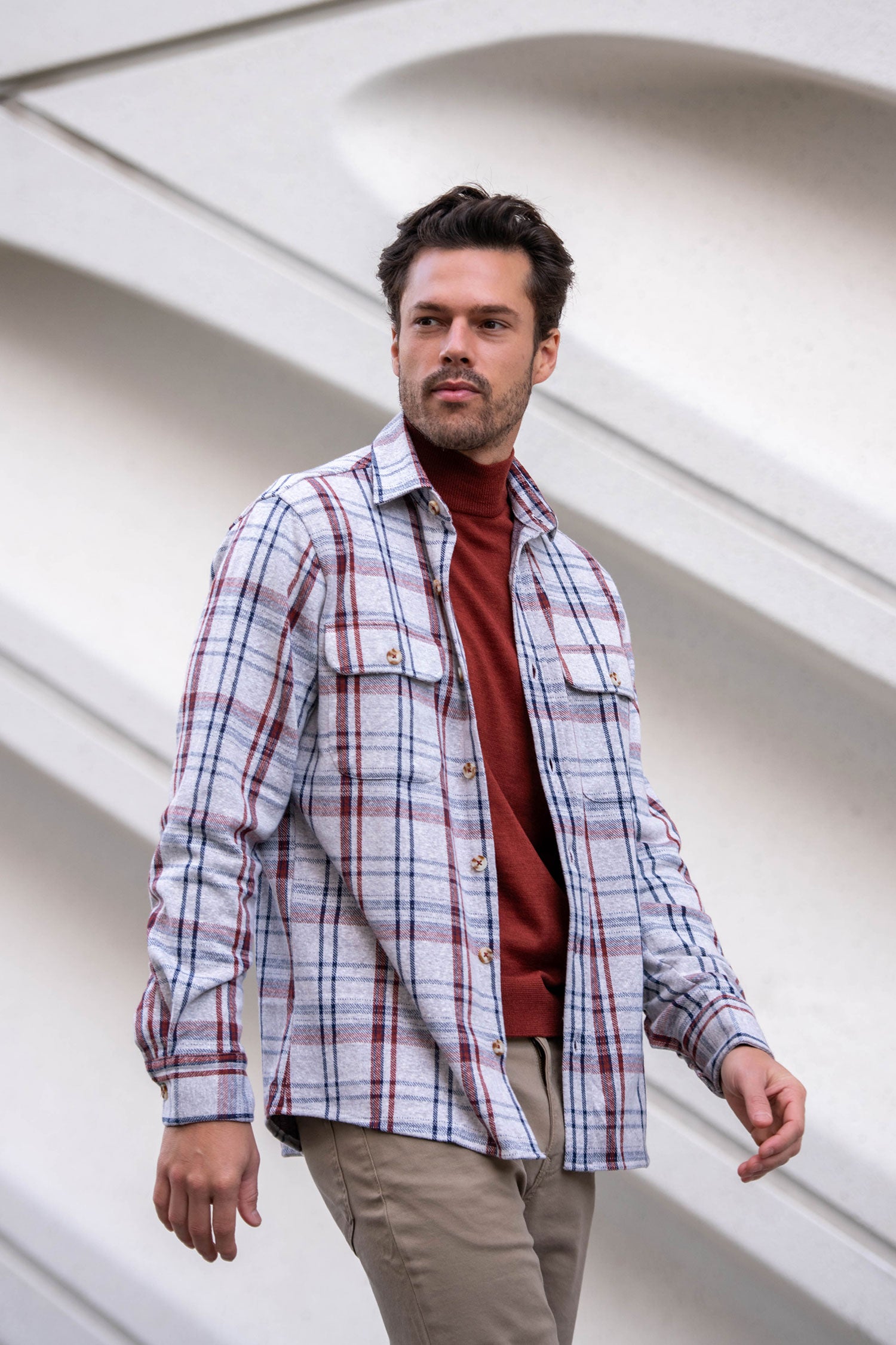 Garnet Men's Checkered Plaid Printed Long Sleeve Shirt 2421002